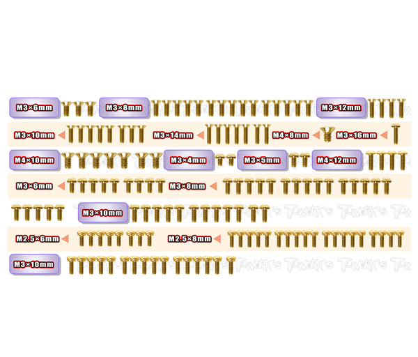 GSS-GR-NITRO Gold Plated Steel Screw Set 138pcs. ( For Gimar raptor ni ...