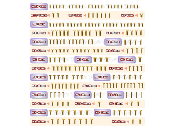 GSS-8IGHTX2.0 Gold Plated Steel Screw Set 213pcs. ( For TLR 8IGHT X 2 ...